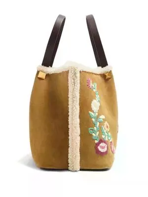 Valentino Garavani Vlogo Signature Floral-embroidered Tote Bag - Neutrals
