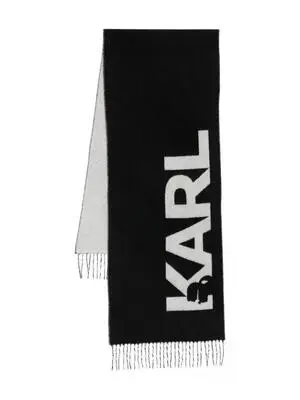Karl Lagerfeld Logo-detail Fringe Scarf - Black
