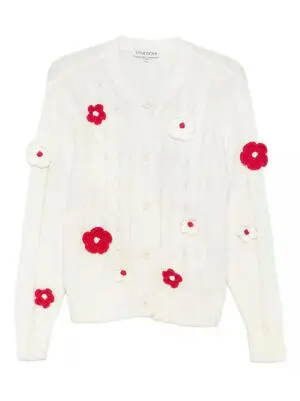 Stine Goya Flower-appliqué Cable-knit Cardigan - White