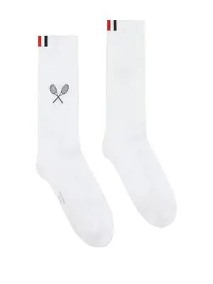 Thom Browne Tennis Racquet Mid-calf Socks - White