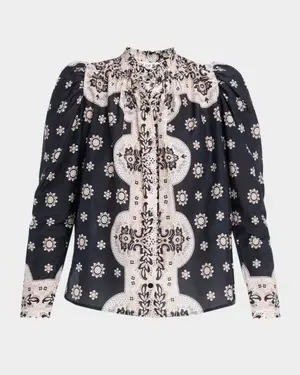 Alix Of Bohemia Artemis Printed Long-sleeve Blouse - Black