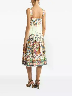 Etro Cotton Midi Dress With Placed Floral Paisley Print - Neutrals