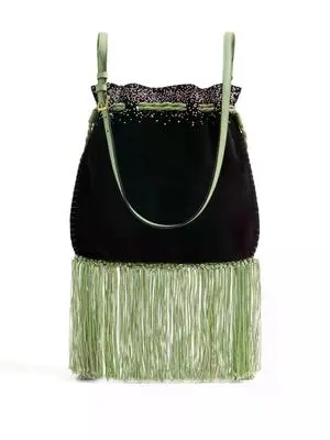 Valentino Garavani Nellcôte Alice Velvet Bag With Floral Embroidery And Fringe