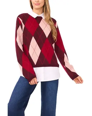 CECE DUPRAZ Layered Argyle Sweater