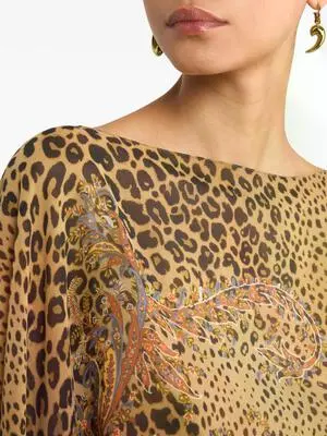 Etro Silk Poncho Top With Paisley And Animal Motif - Brown