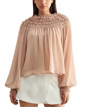 LUVEE Smocked Sheer Blouse - Blush