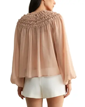 LUVEE Smocked Sheer Blouse - Blush