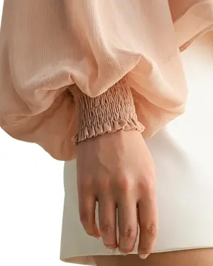 LUVEE Smocked Sheer Blouse - Blush