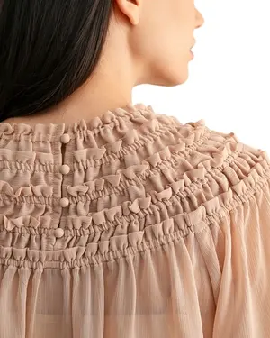 LUVEE Smocked Sheer Blouse - Blush