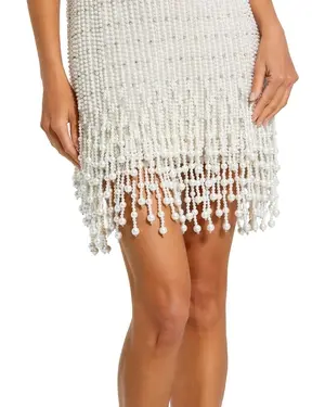 Mac Duggal Pearl Beaded Mini Dress With Square Neck