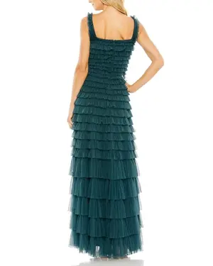 Mac Duggal Textured Mesh Ruffle Gown