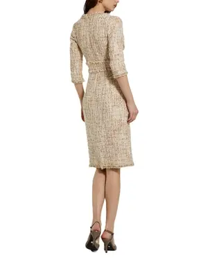 Mac Duggal 3/4 Sleeve Beaded Trim Patch Pocket Midi Dress