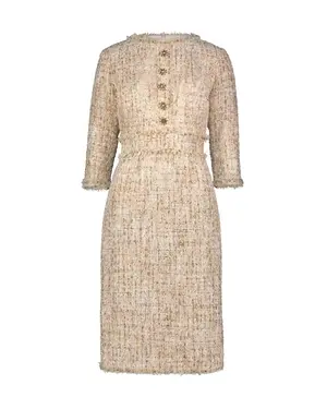 Mac Duggal 3/4 Sleeve Beaded Trim Patch Pocket Midi Dress