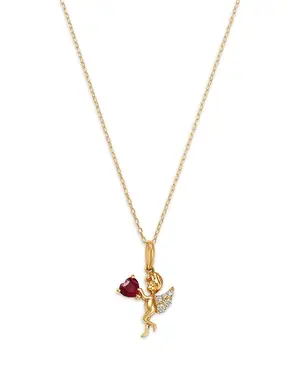 Bloomingdale'S Ruby And Diamond Cupid Heart Pendant Necklace - Gold