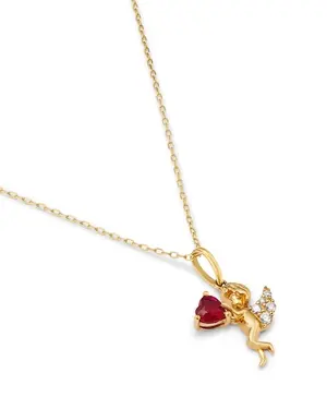 Bloomingdale'S Ruby And Diamond Cupid Heart Pendant Necklace