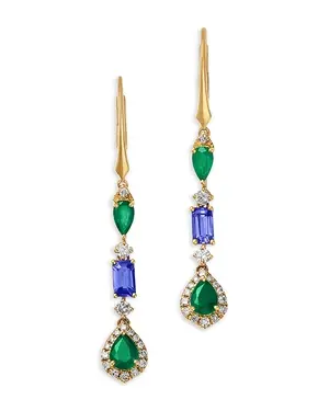 Bloomingdale'S 14k Yellow Gold Emerald, Tanzanite & Diamond Drop Earrings - Green/gold