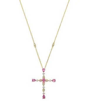 Bloomingdale'S Pink Sapphire And Diamond Cross Pendant Necklace - Pink/gold