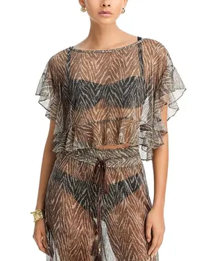 Ramy Brook Synthia Cover Up Top - Beach Brown Zebra