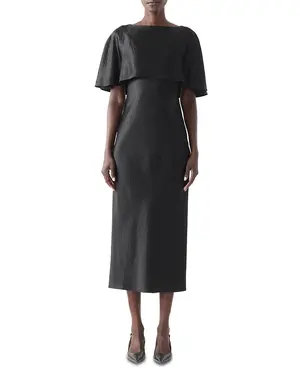 JASON WU Washed Twill Cape Midi Dress - Black