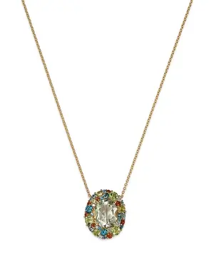 Bloomingdale'S Prasiolite, Multi Gemstone & Diamond Halo Pendant Necklace In 14k Yellow 18 - Gold