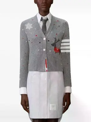 Thom Browne Intarsia Hector Reindeer Cardigan - Grey