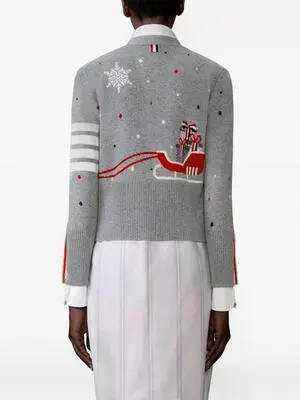 Thom Browne Intarsia Hector Reindeer Cardigan - Grey