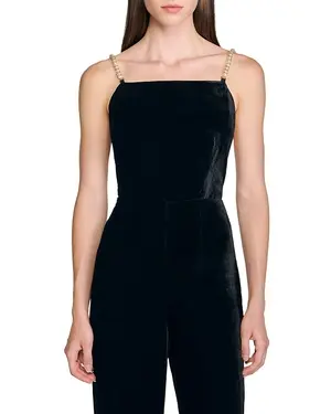 Sandro Velvet Jumpsuit - Black