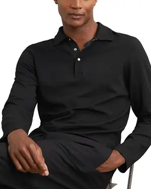REISS Tivolli Long Sleeved Textured Polo - Black