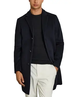 REISS Gable Wool Blend Overcoat - Navy