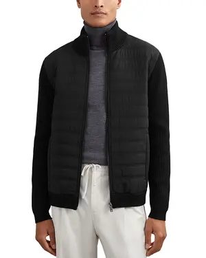 REISS Quilted Zip Through Jacket - Black
