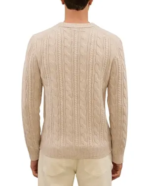 REISS Long Sleeved Crewneck Cable Cashmere Blend Sweater