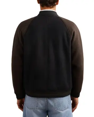 REISS Color Block Bomber Jacket - Navy/brown