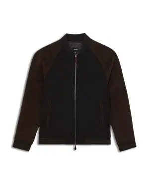 REISS Color Block Bomber Jacket - Navy/brown