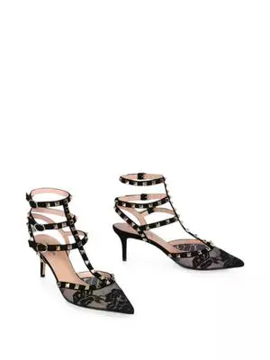 Valentino Garavani Rockstud Lace Pumps With Straps 65 Mm - Black
