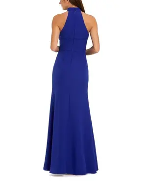 Mac Duggal Flower Halter Neck Crepe Column Gown