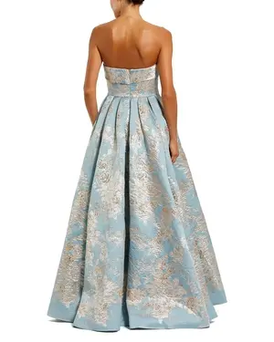 Mac Duggal Floral Brocade A-line Gown - Blue Multi