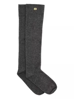 GANNI Logo Knee-high Socks - Grey