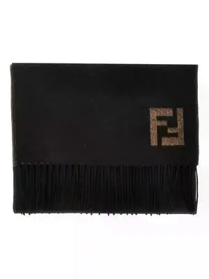 Fendi Logo Fringed Scarf - Black