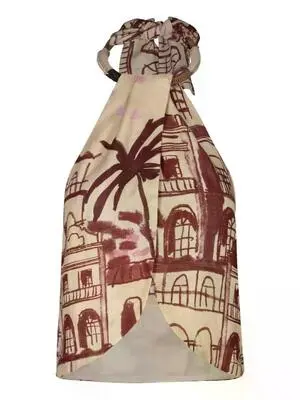 Johanna Ortiz Printed Halterneck Top