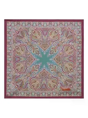 Etro Floral Paisley Silk Pocket Square - Red