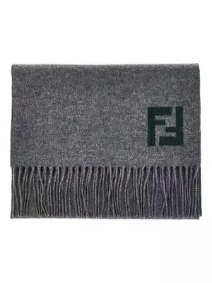 Fendi Logo Fringed Scarf - Grey