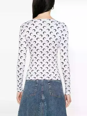 MARINE SERRE Moon Print Square Neck Long Sleeve Top