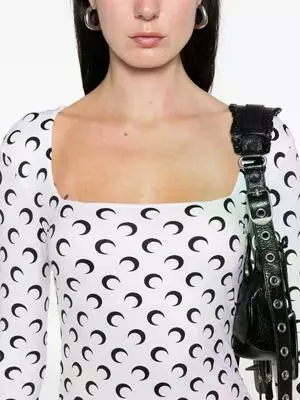 MARINE SERRE Moon Print Square Neck Long Sleeve Top