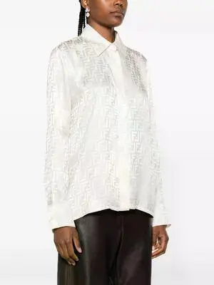 Fendi Ff-jacquard Silk Shirt - Neutrals