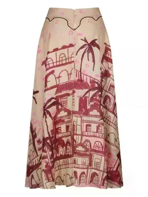 Johanna Ortiz Graphic Print Midi Skirt