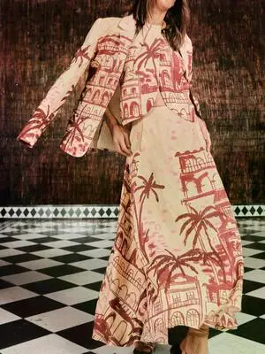 Johanna Ortiz Graphic Print Midi Skirt