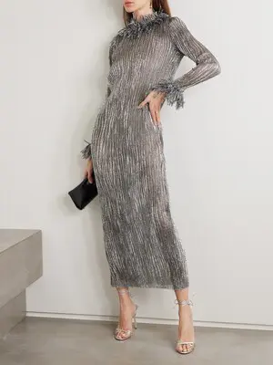 LIBEROWE Chiltern Fringed Metallic Plissé-tulle Midi Dress