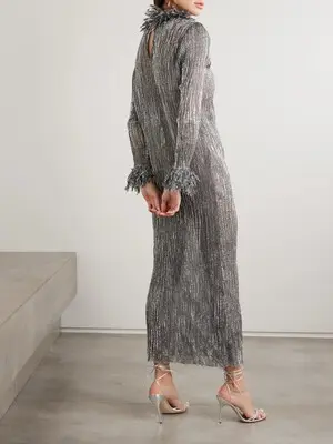 LIBEROWE Chiltern Fringed Metallic Plissé-tulle Midi Dress
