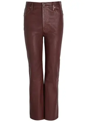 FRAME The Reboot Crop Bootcut Leather Trousers - Red