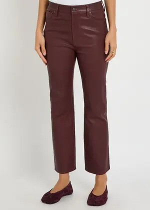 FRAME The Reboot Crop Bootcut Leather Trousers - Red
